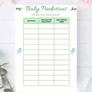 Baby Predictions, Baby Shower Game, Guessing Game, Baby Prediction Game ...