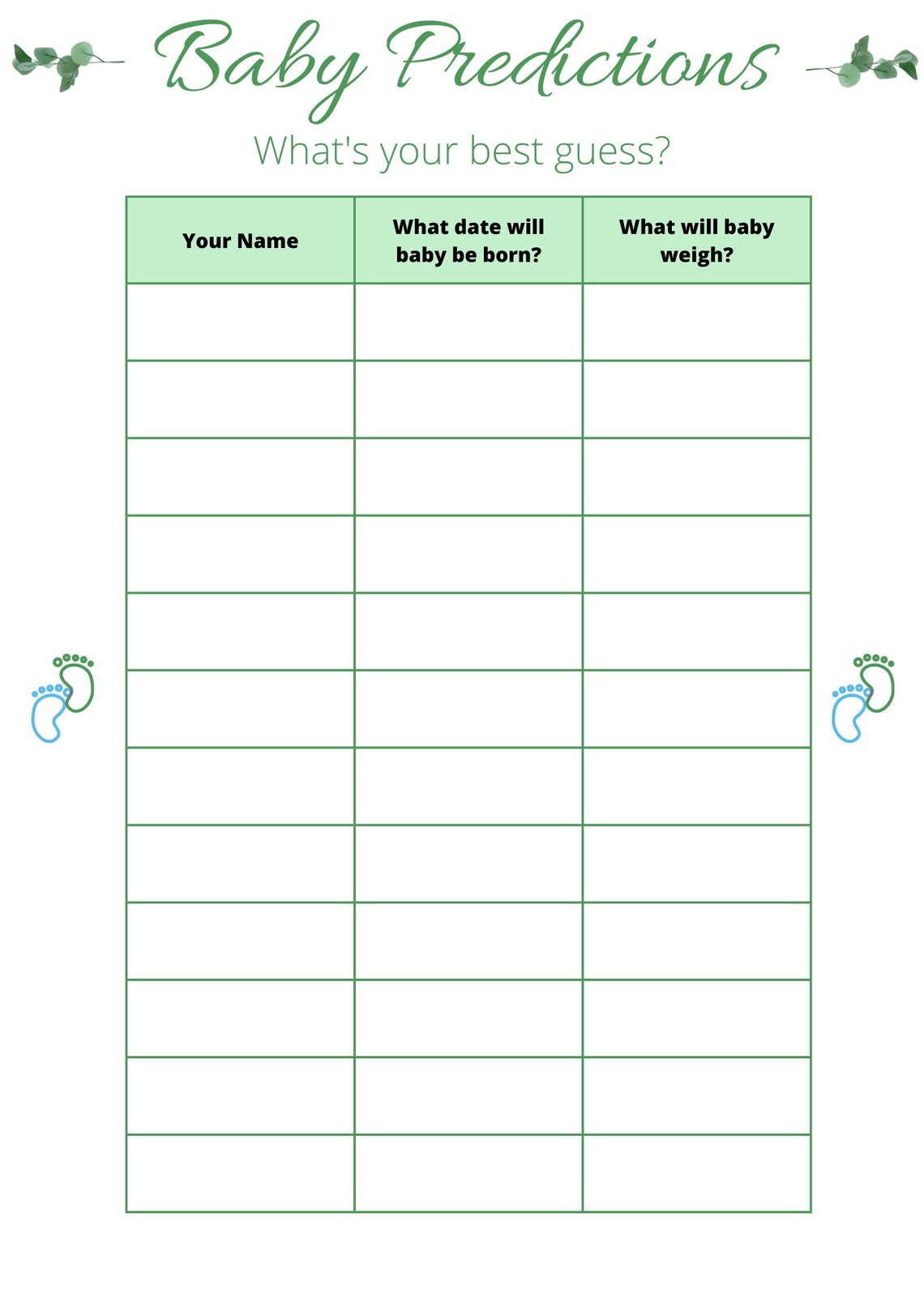 Baby Predictions, Baby Shower Game, Guessing Game, Baby Prediction Game ...