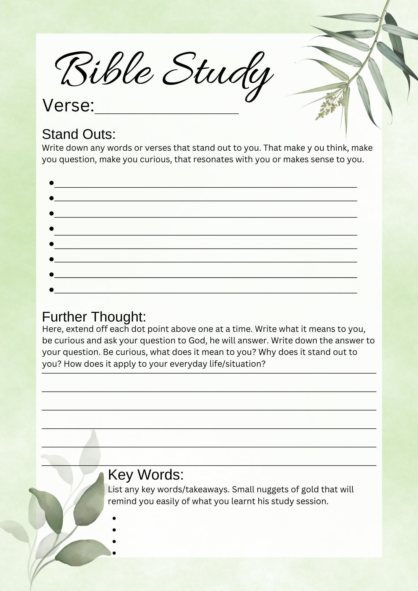 Bible Study Page Digital Download Bible Study Printable - Etsy