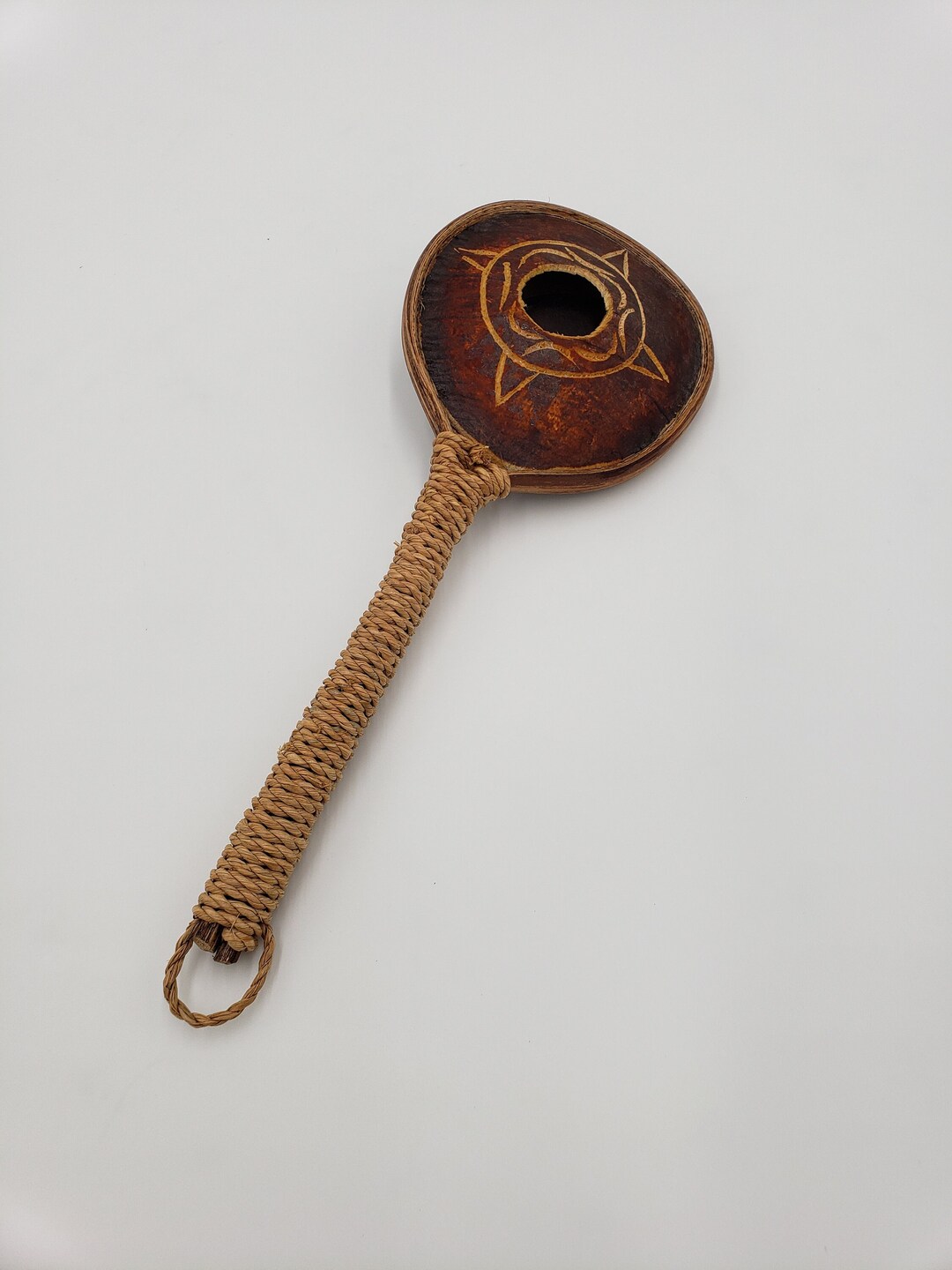 African Wood and Rattan Hand-carved Rattle Folk Art Musical Instrument ...