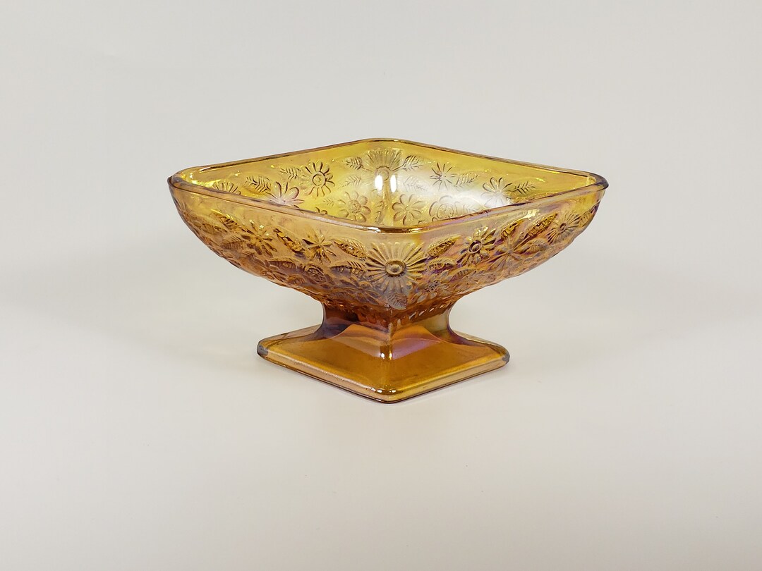 Vintage Indiana Carnival Glass Compote Dish: Pineapple Diamond Floral ...