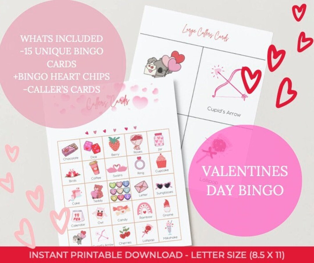 Valentines Day Bingo Game Cards, Printable, Instant Download, Valentine ...