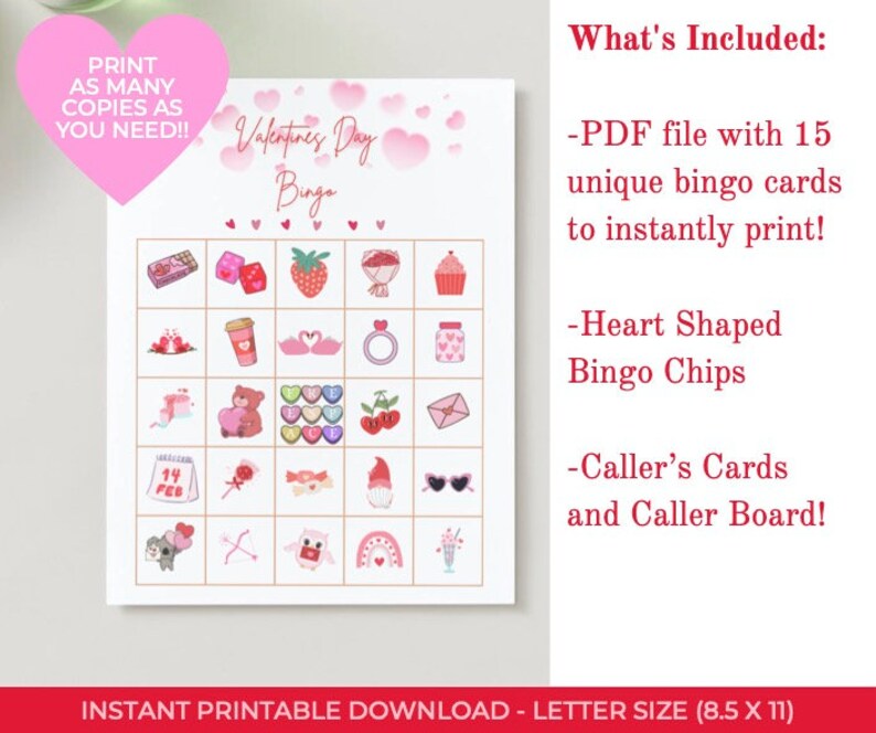 Valentines Day Bingo Game Cards, Printable, Instant Download, Valentine ...