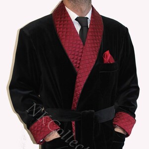 Mens Black Vintage Long Smoking Jacket,with Quilted.solid Satin ...