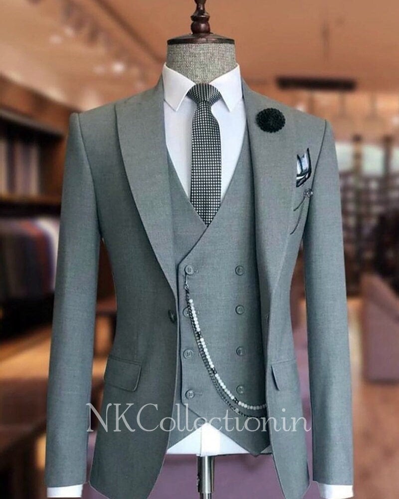Wedding 3 Piece Gray Sute for Mens Night Dinner Party English Wear ...