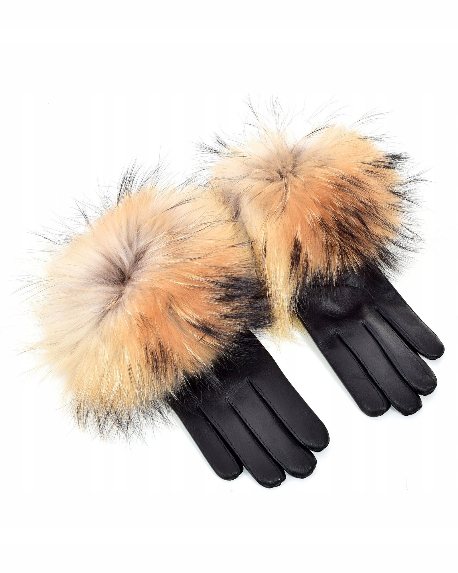 SET Gloves and Ear Muffs Real Raccoon Fur Genuine Leather Cute Fluffy ...