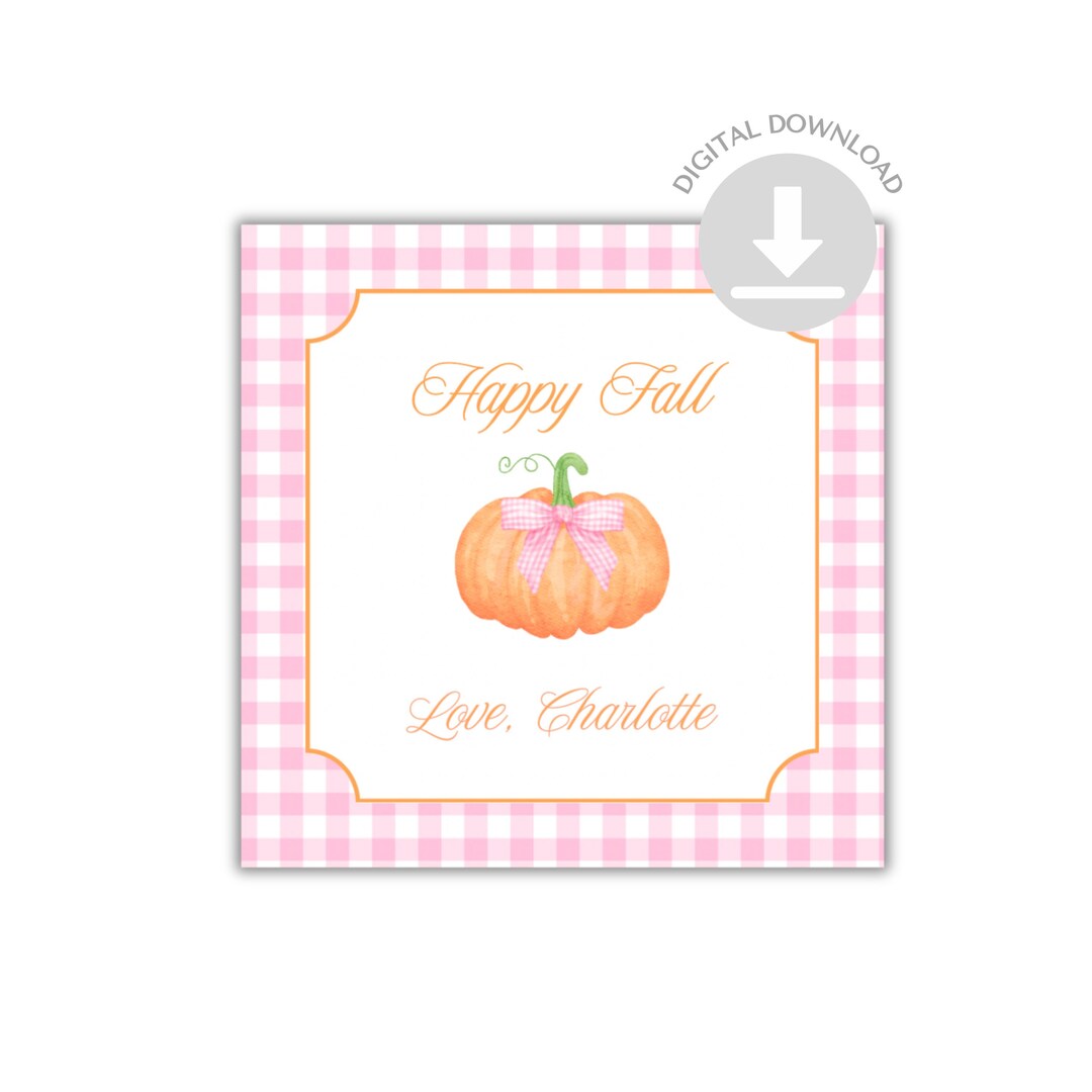 Printable Happy Fall Gift Tag /digital Download / Pink Bow With Pumpkin ...