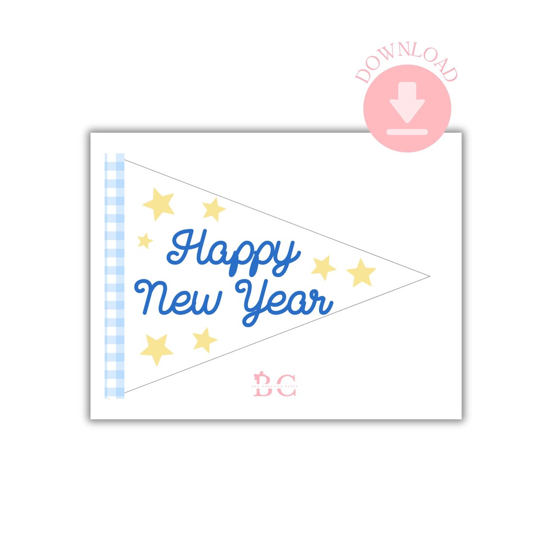 Printable Happy New Year Pennant Blue Gingham INSTANT Download - Etsy