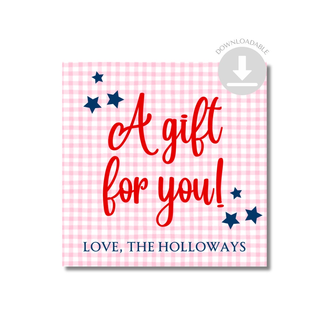Printable Patriotic Gift Tag / A Gift for You / Pink Gingham / 4th of ...