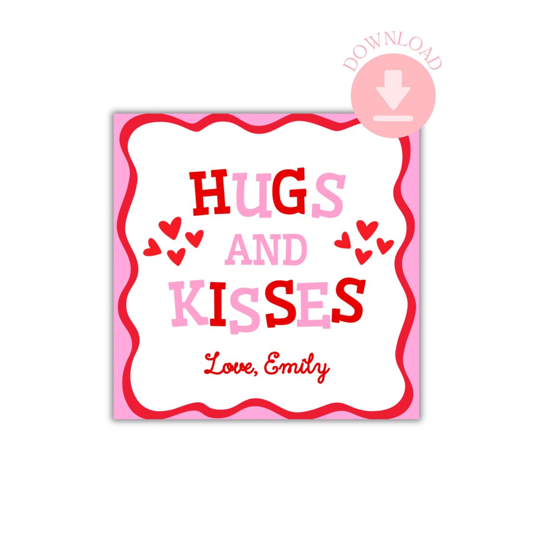 Printable Hugs & Kisses Gift Tag Valentines - Etsy
