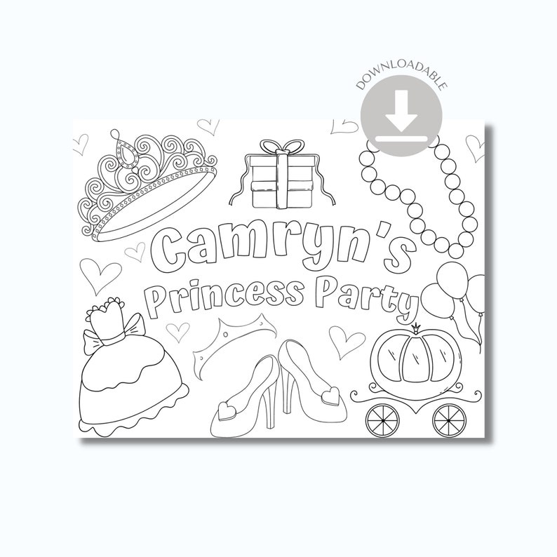 Printable Princess Party Coloring Sheet Personalized - Etsy