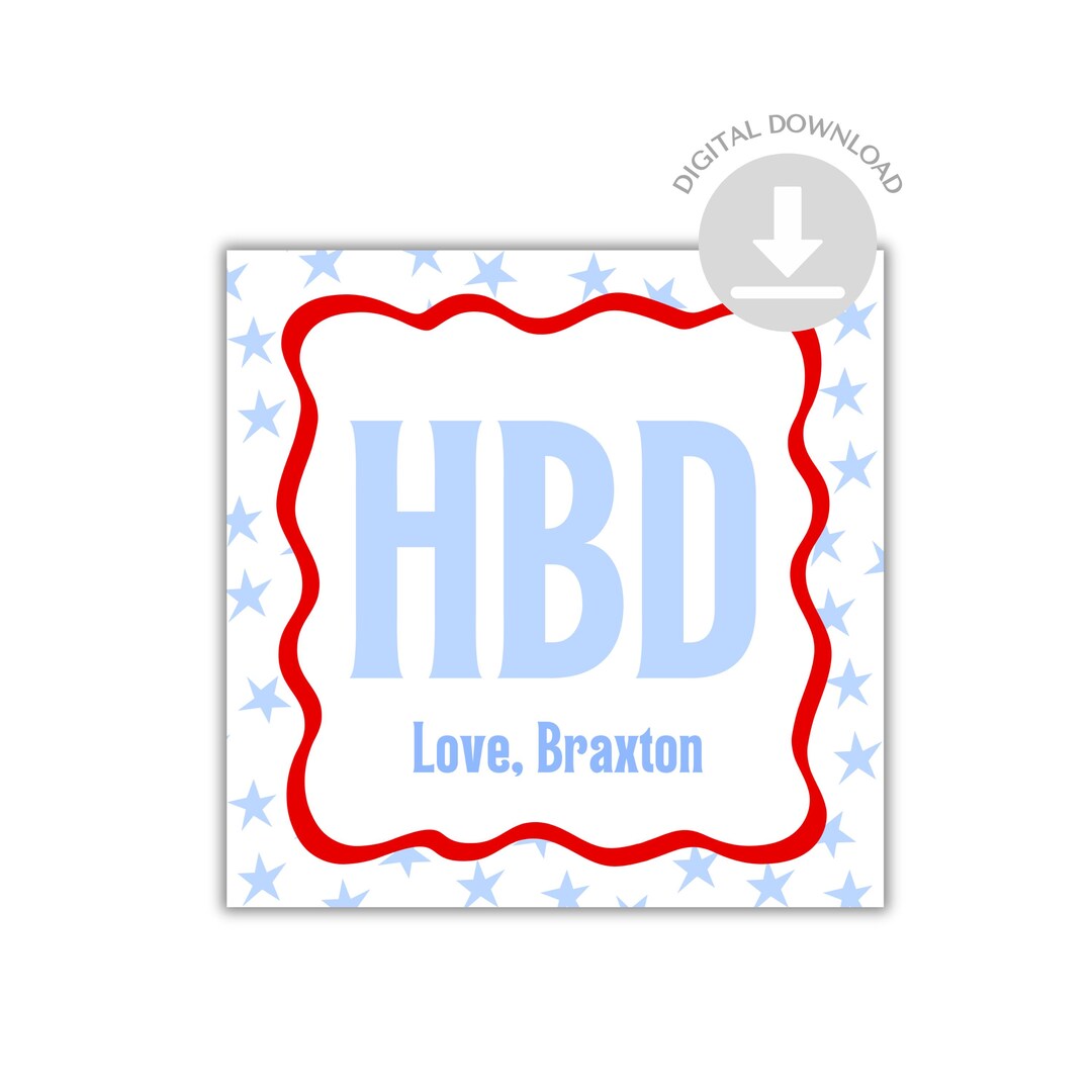 Printable Happy Birthday Gift Tag Blue and Red / Digital Download / HBD ...