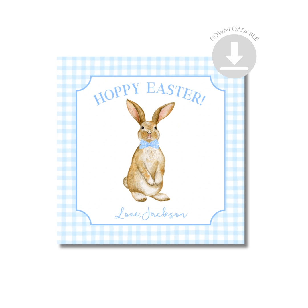 Printable Hoppy Easter Bunny Gift Tag Blue Gingham - Etsy
