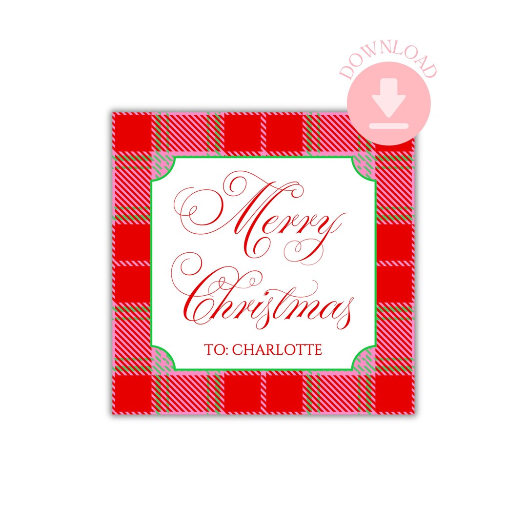 Printable Red and Pink Plaid Merry Christmas Gift Tag - Etsy