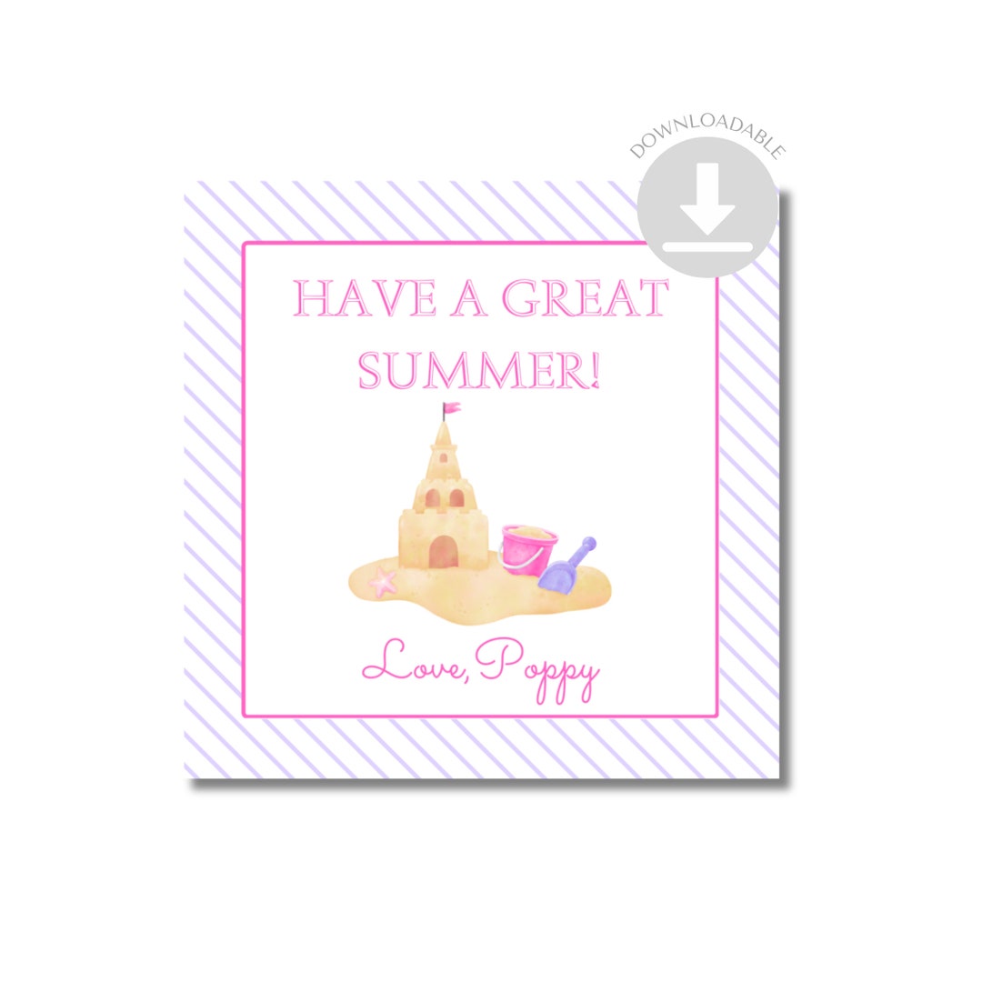 Printable Sand Castle Summer Gift Tag / Have a Great Summer / Pink and ...