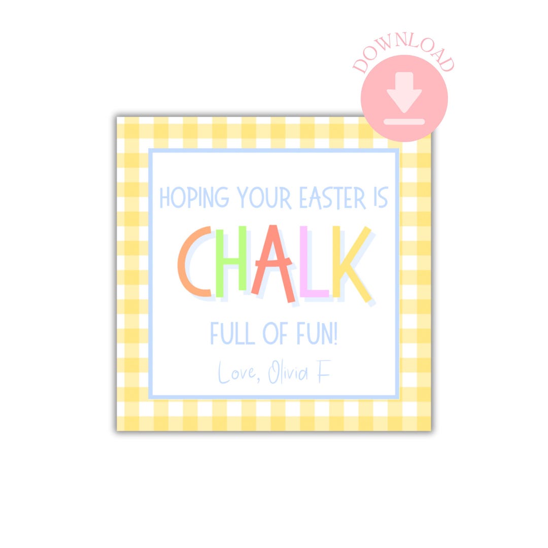 Printable Chalk Easter Gift Tag / Yellow Gingham / Chalk Full of Fun - Etsy