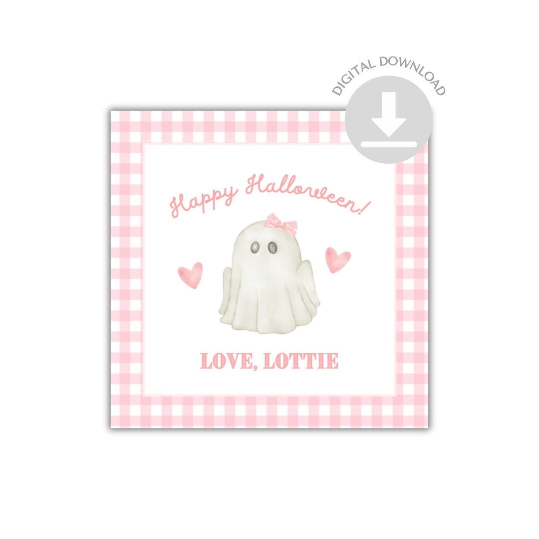 Printable Happy Halloween Ghost Gift Tag /digital Download / Pink ...
