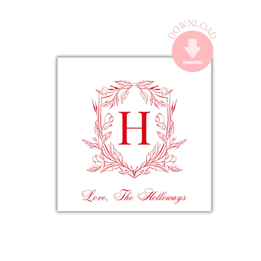 Printable Crest Gift Tag / Red Initial Monogram Christmas - Etsy