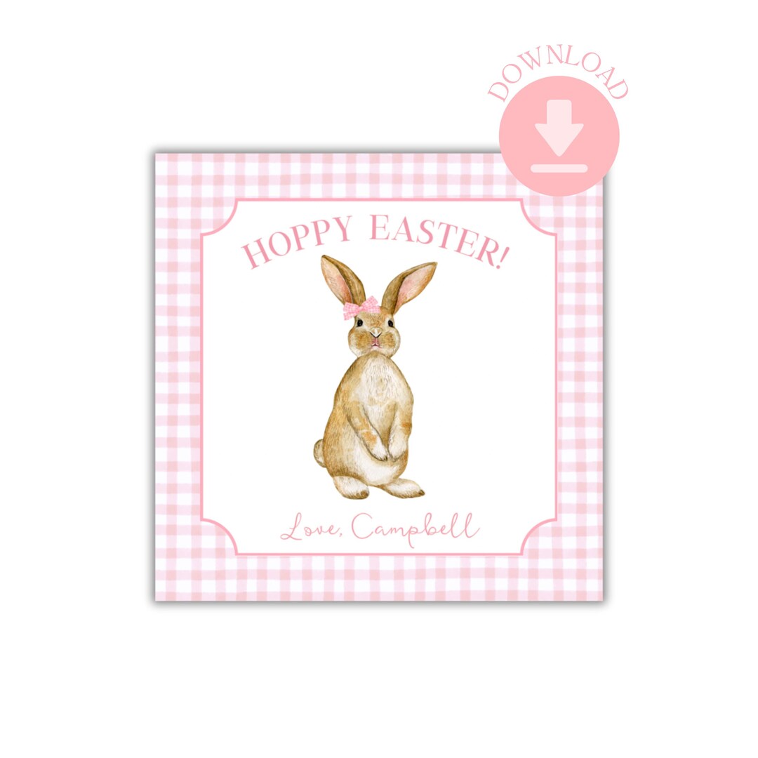 Printable Hoppy Easter Bunny Gift Tag / Pink Gingham - Etsy