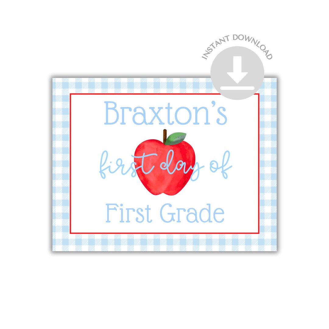 Printable First Day of School Sign Blue Gingham / Back to School Sign ...