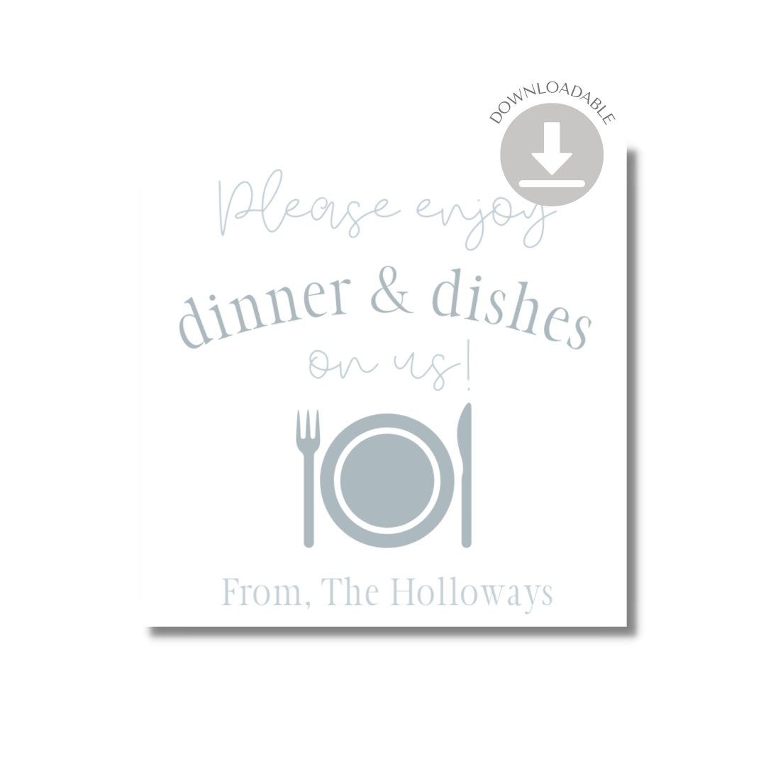 Printable Dinner and Dishes Gift Tag Gray Personalized - Etsy