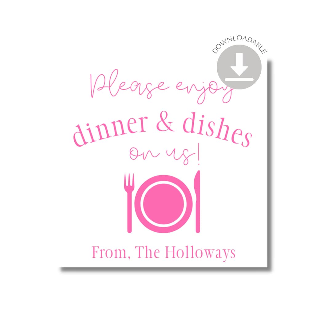 Printable Dinner and Dishes on Us Gift Tag Personalized Pink - Etsy