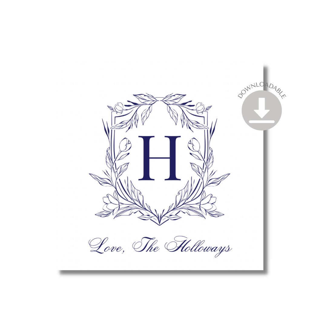 Printable Monogram Crest Initial Christmas Gift Tag Personalized Navy ...