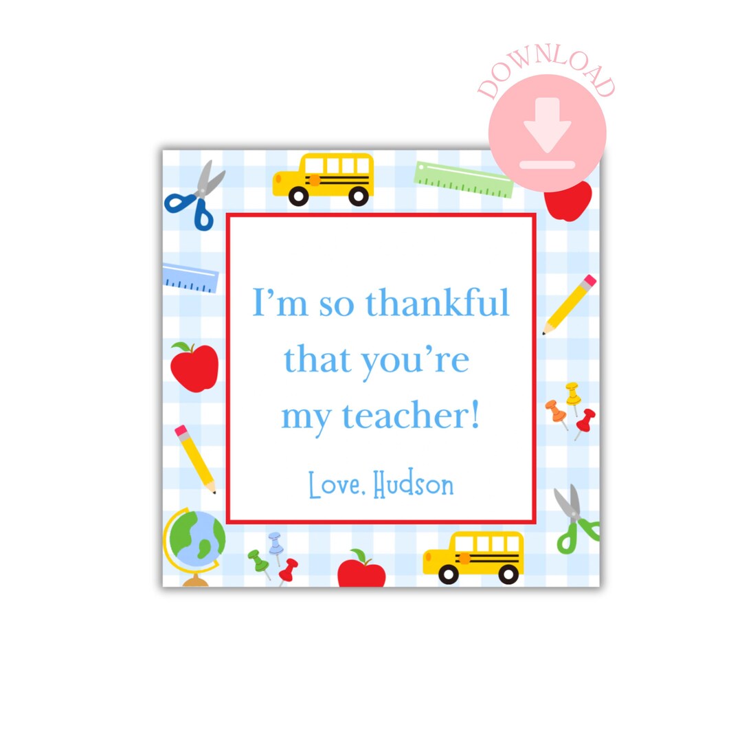 Printable Teacher Appreciation Gift Tag , Blue Gingham , I'm so ...