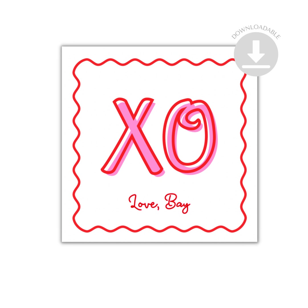 Printable XO Valentine Tag Red and Pink Gift Tag Galentine's - Etsy