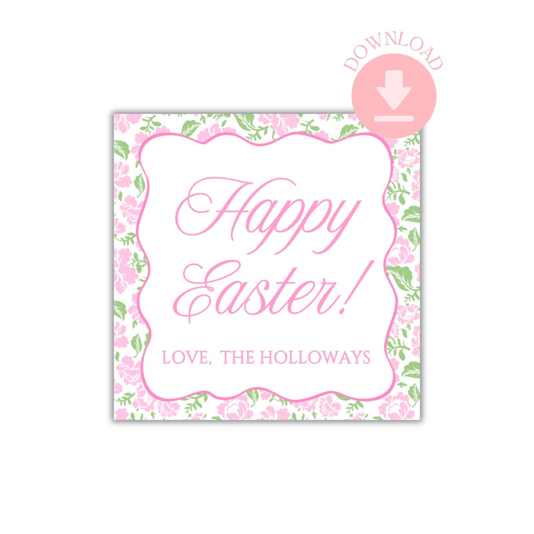 Printable Floral Easter Gift Tag / Grand Millenial / Pink and Green ...