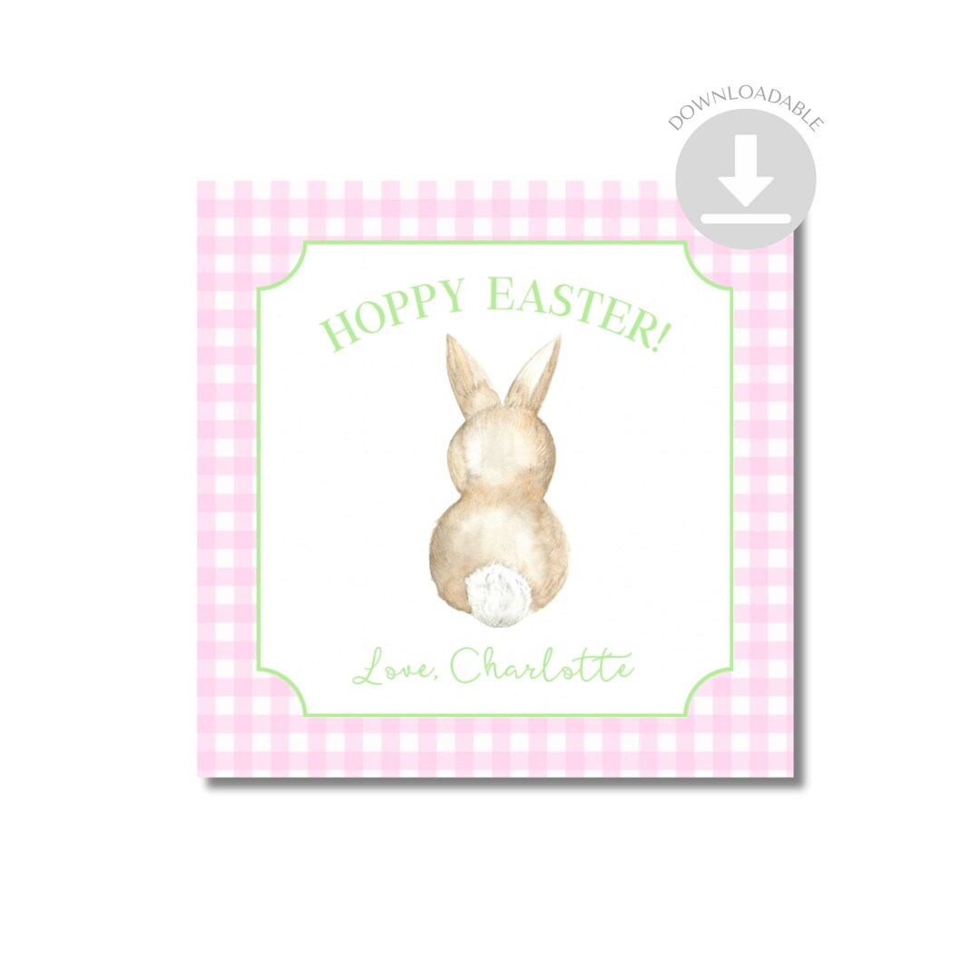 Printable Easter Bunny Gift Tag Hoppy Easter Pink Gingham - Etsy