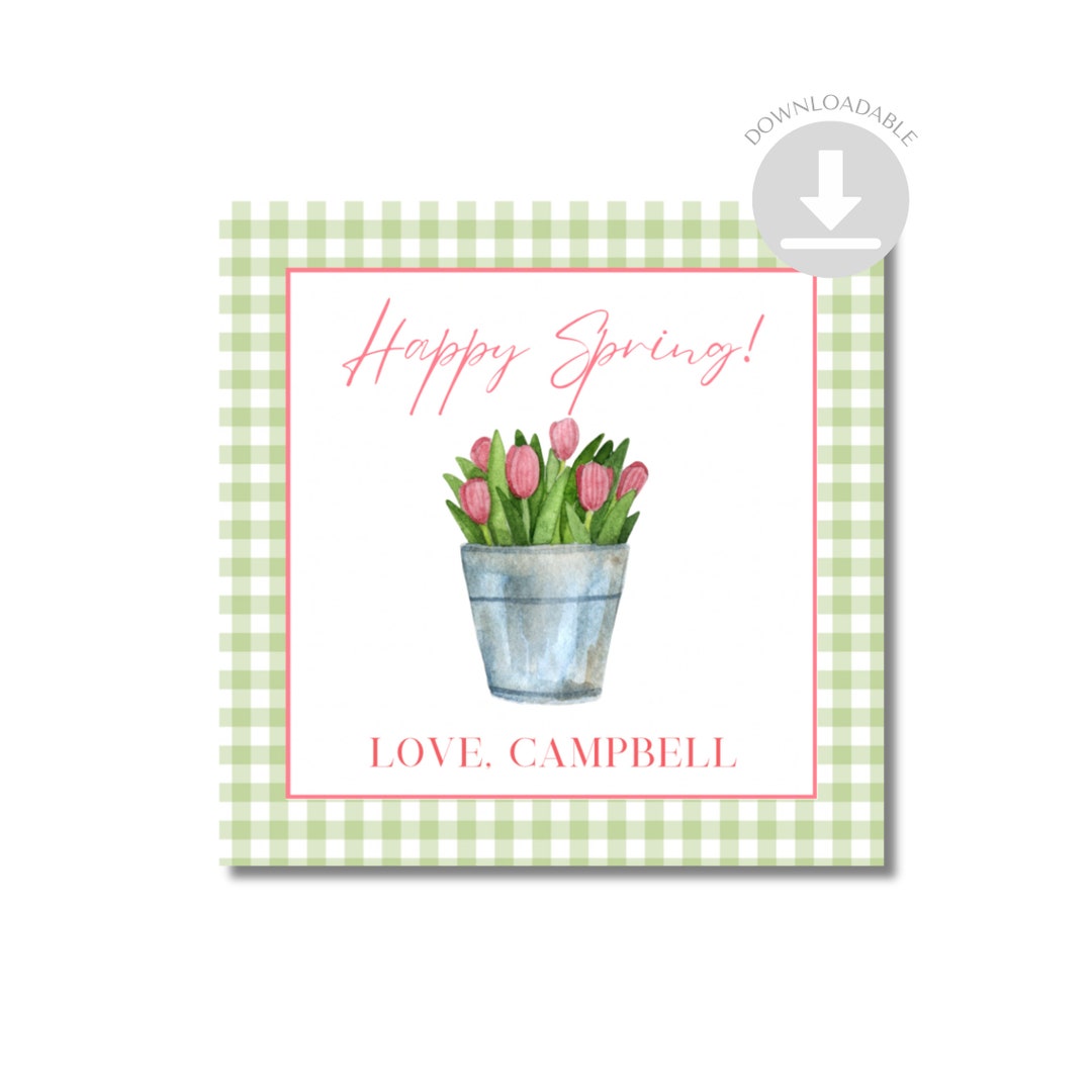 Printable Happy Spring Gift Tag Tulips / Green Gingham and Purple - Etsy