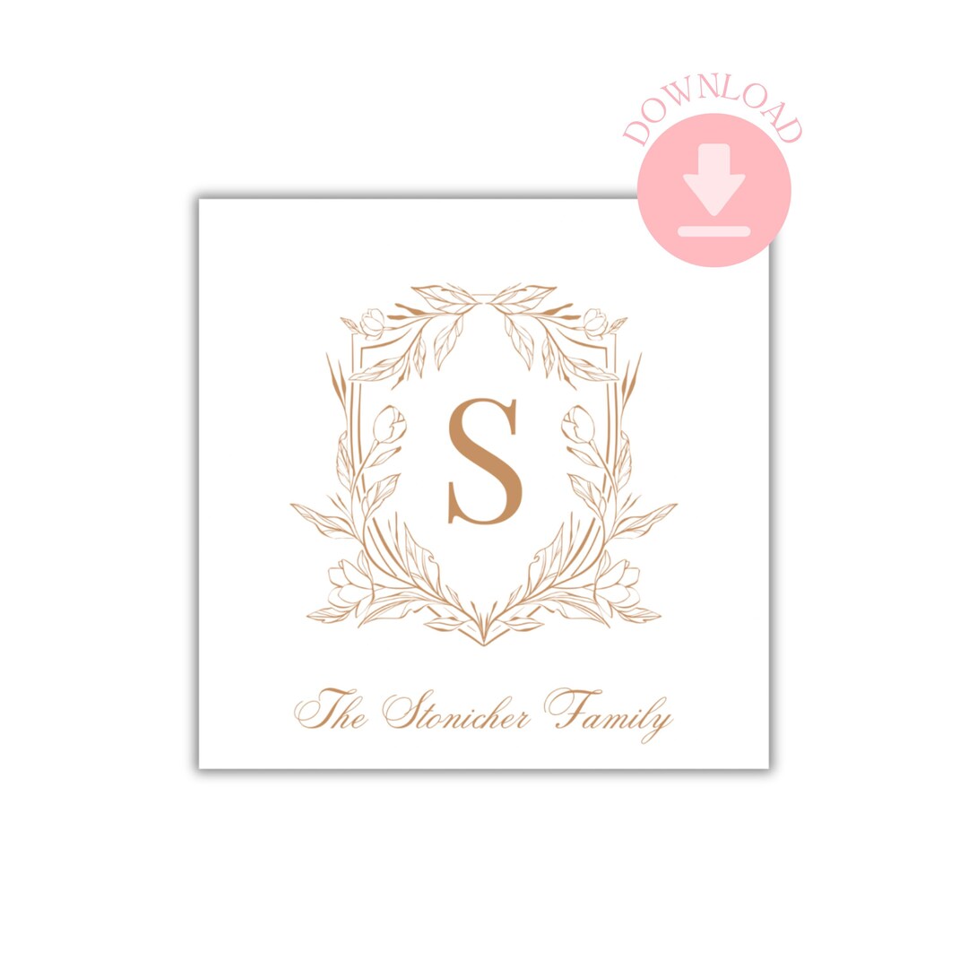 Printable Tan Crest Gift Tag / Neutral Monogram Christmas - Etsy
