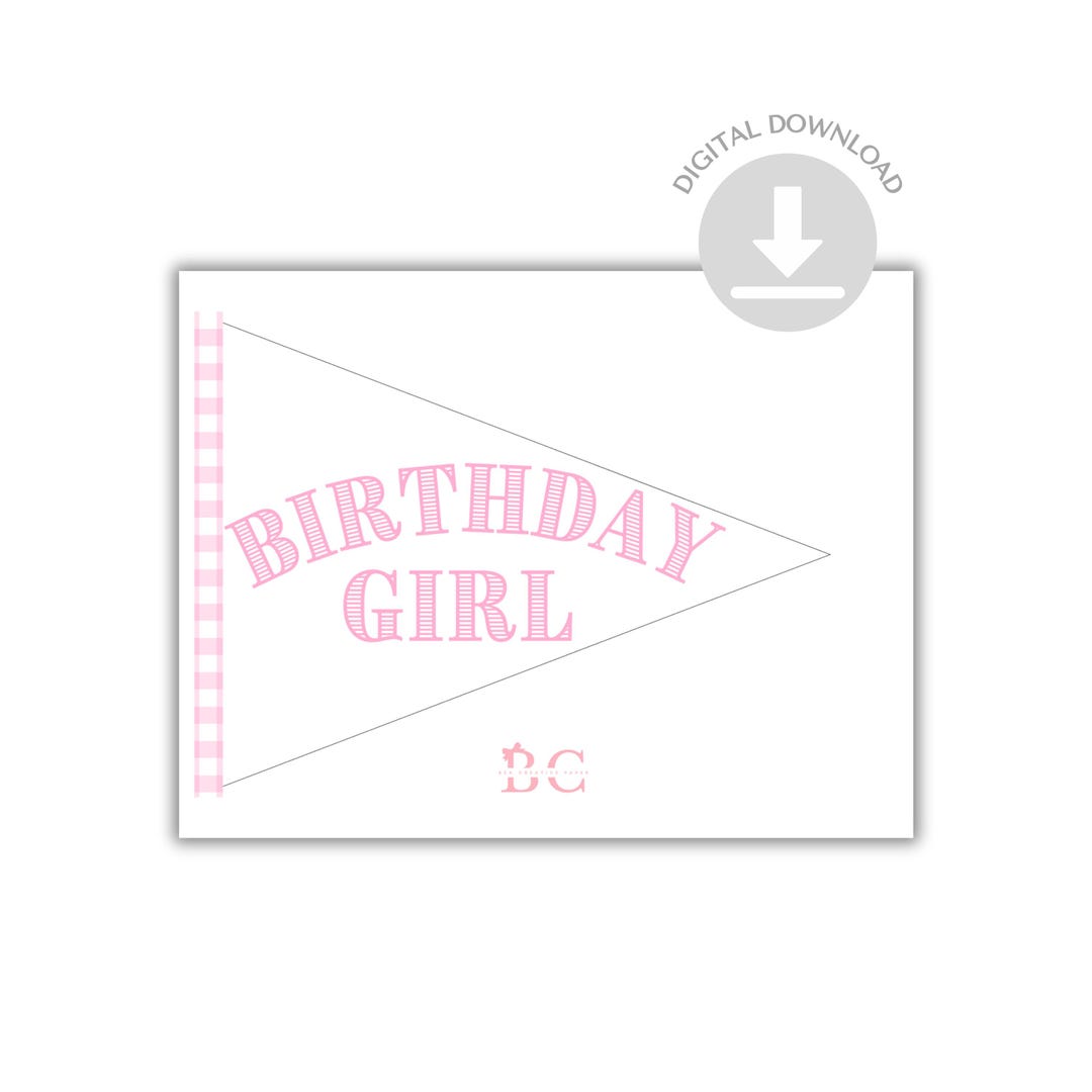 Printable Birthday Girl Pennant Flag / Instant Download / Pink Gingham ...