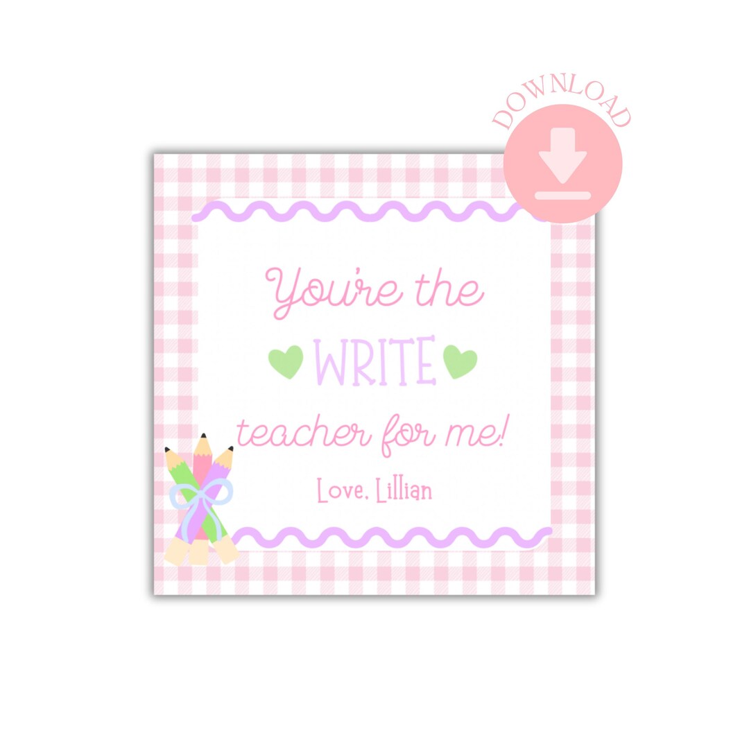 Printable Back to School Tag , Pink Gingham , You’re the Write Teacher ...