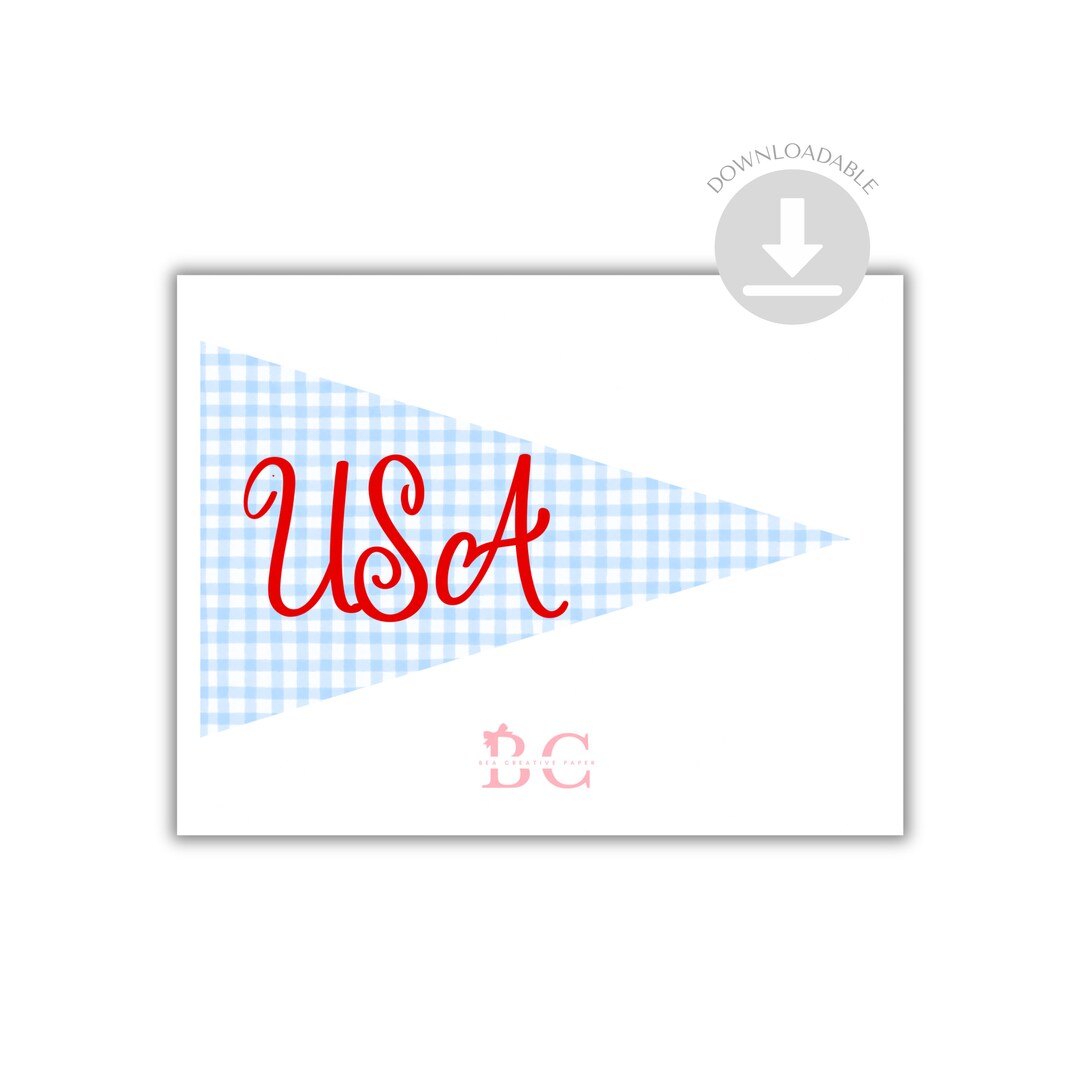 Printable USA Pennant Flag / 4th of July & Memorial Day Blue Gingham ...