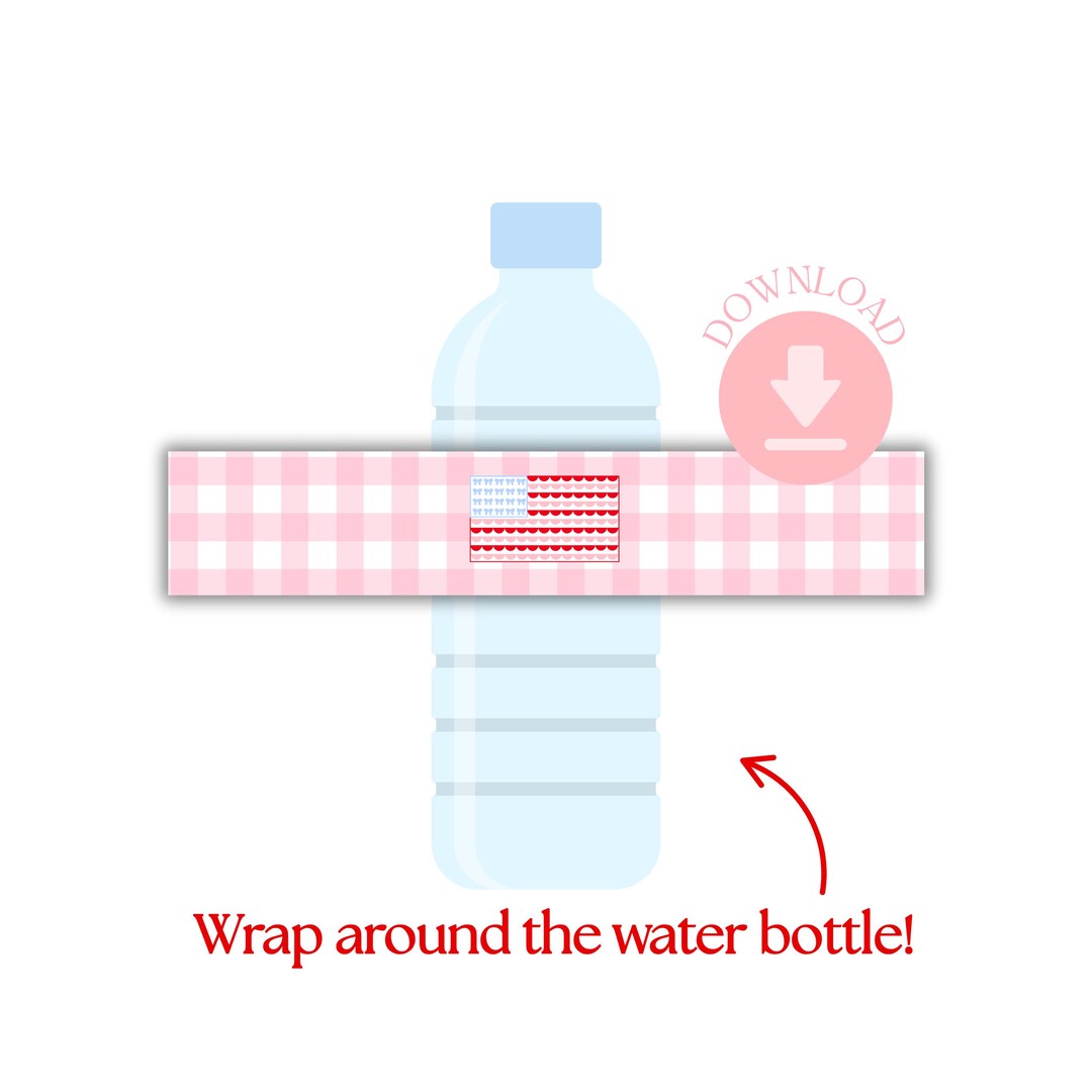 Printable Water Bottle Labels Scallops and Bows USA Flag, Pink Gingham ...