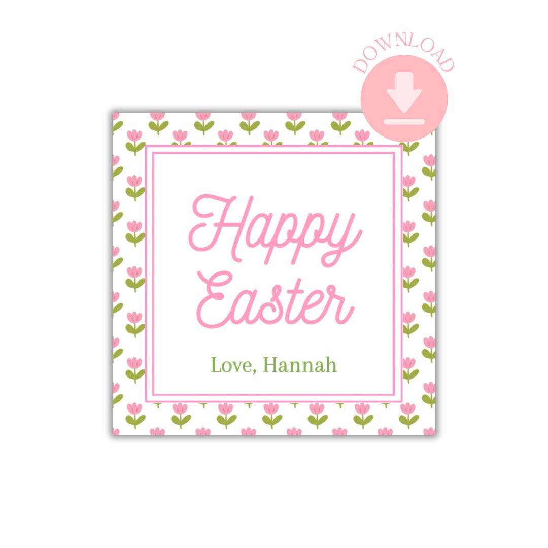 Printable Floral Easter Gift Tag / Grand Millenial / Pink and Green ...