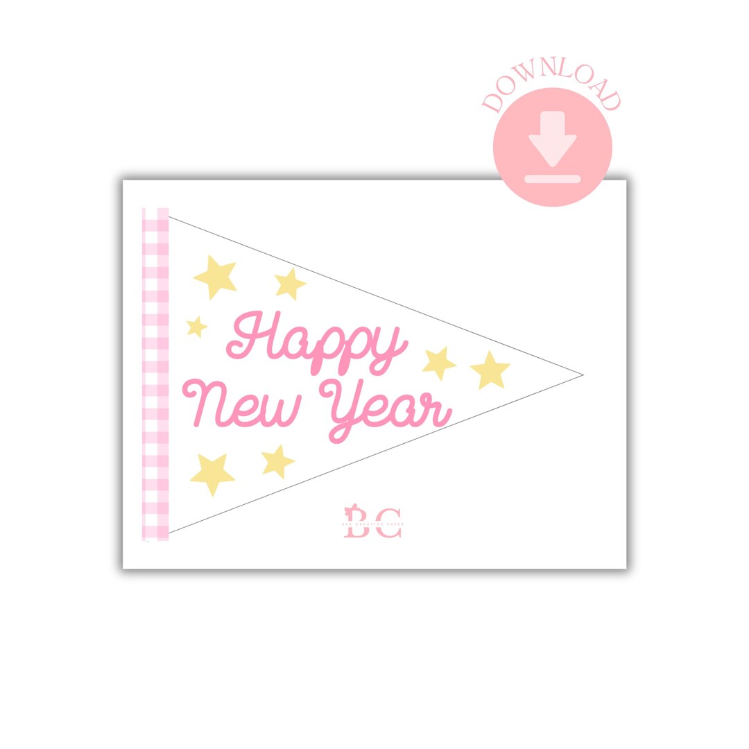 Printable Happy New Year Pennant Pink Gingham INSTANT Download - Etsy