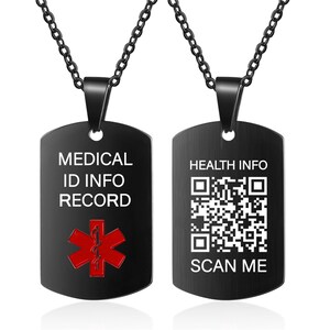 QR Code Medical Alert Necklace for Men, Necklace With Medical ...