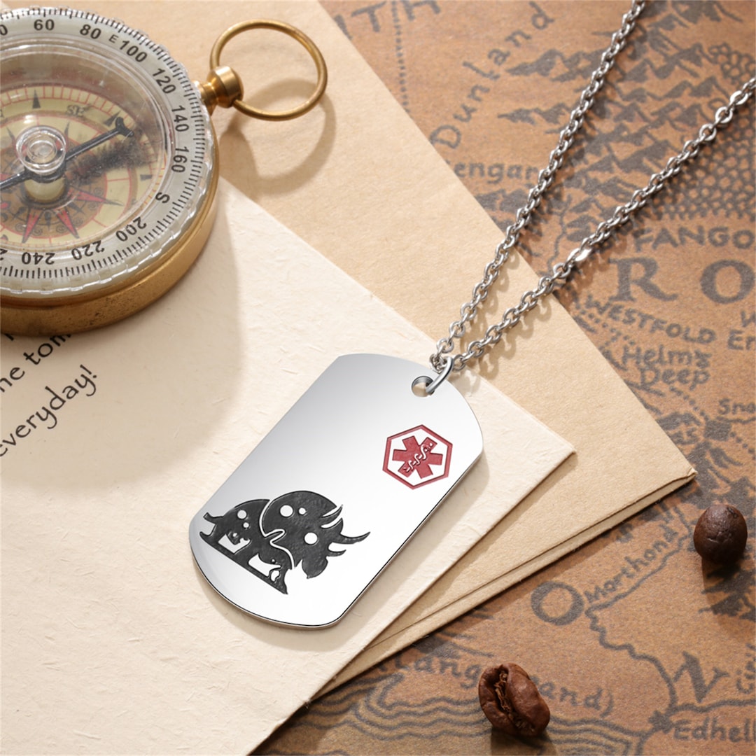 Dinosaurs Medical Alert Necklace for Kids, Medical ID Necklace, Autism ...
