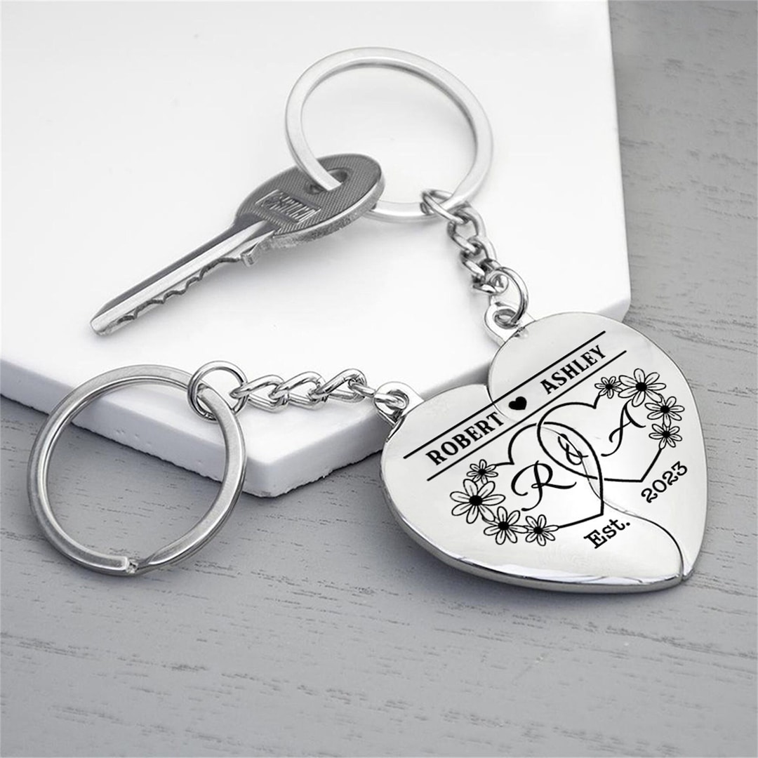 Set of 2 Custom Heart Puzzle Keychain, Matching Couple Keychain ...