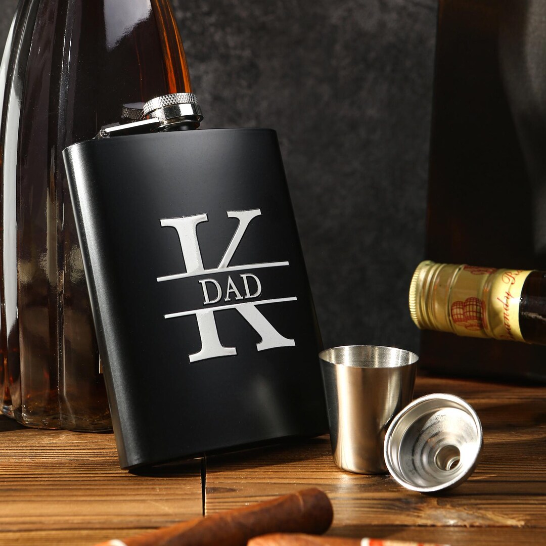 Personalized Engraved Flask for Men, Monogrammed Black Flask, Groomsman ...