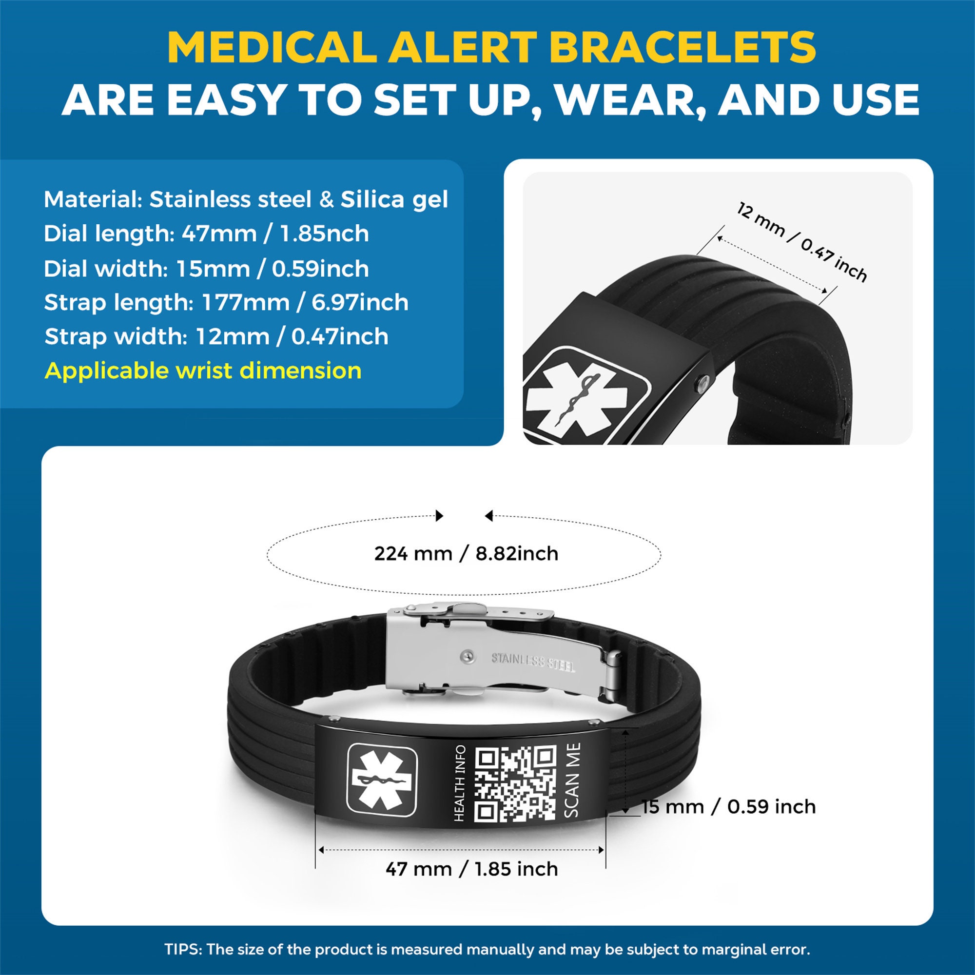 QR Code Medical Alert Bracelets for Men Waterproof - Etsy