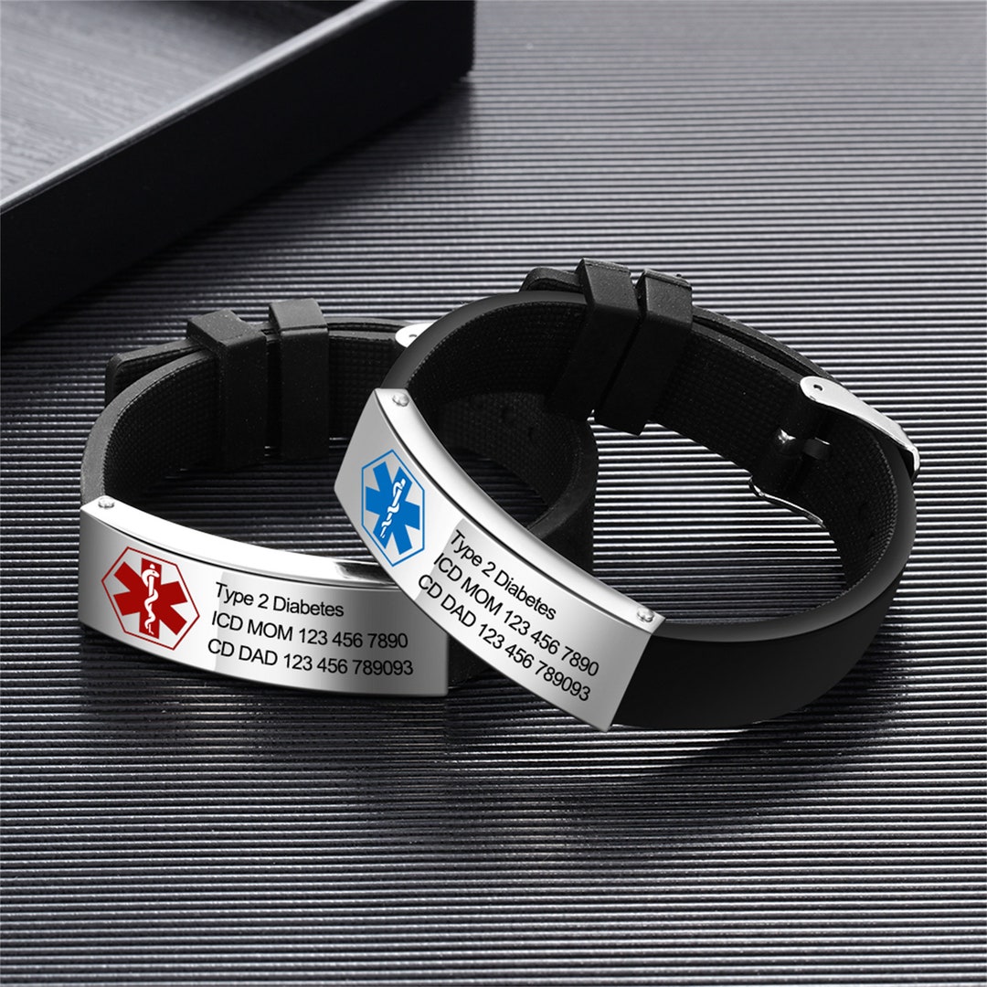 Adjustable Medical Alert Bracelet Silicone Waterproof Medical ID ...