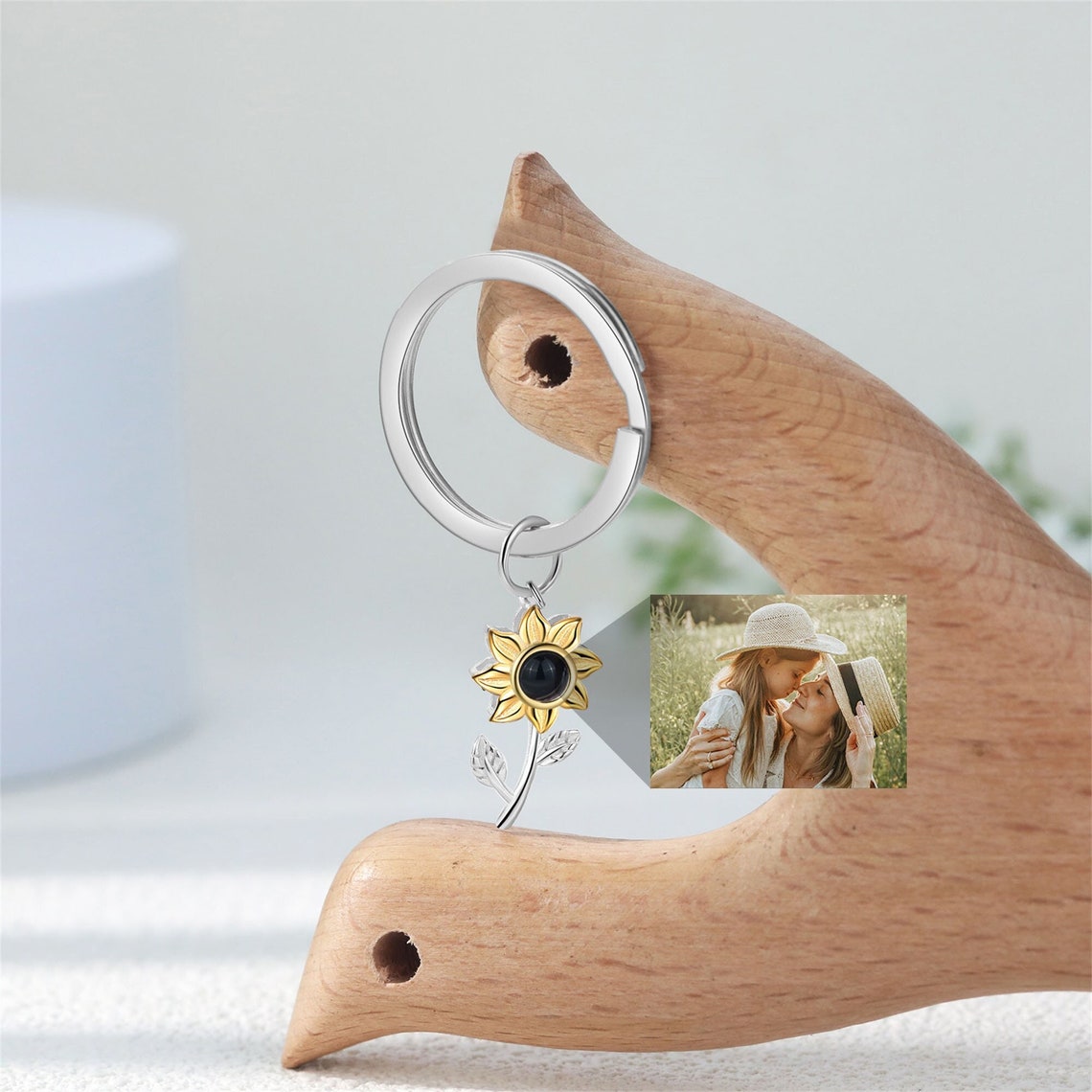 Personalized Keychain With Photo Inside,custom Sunflower Photo ...