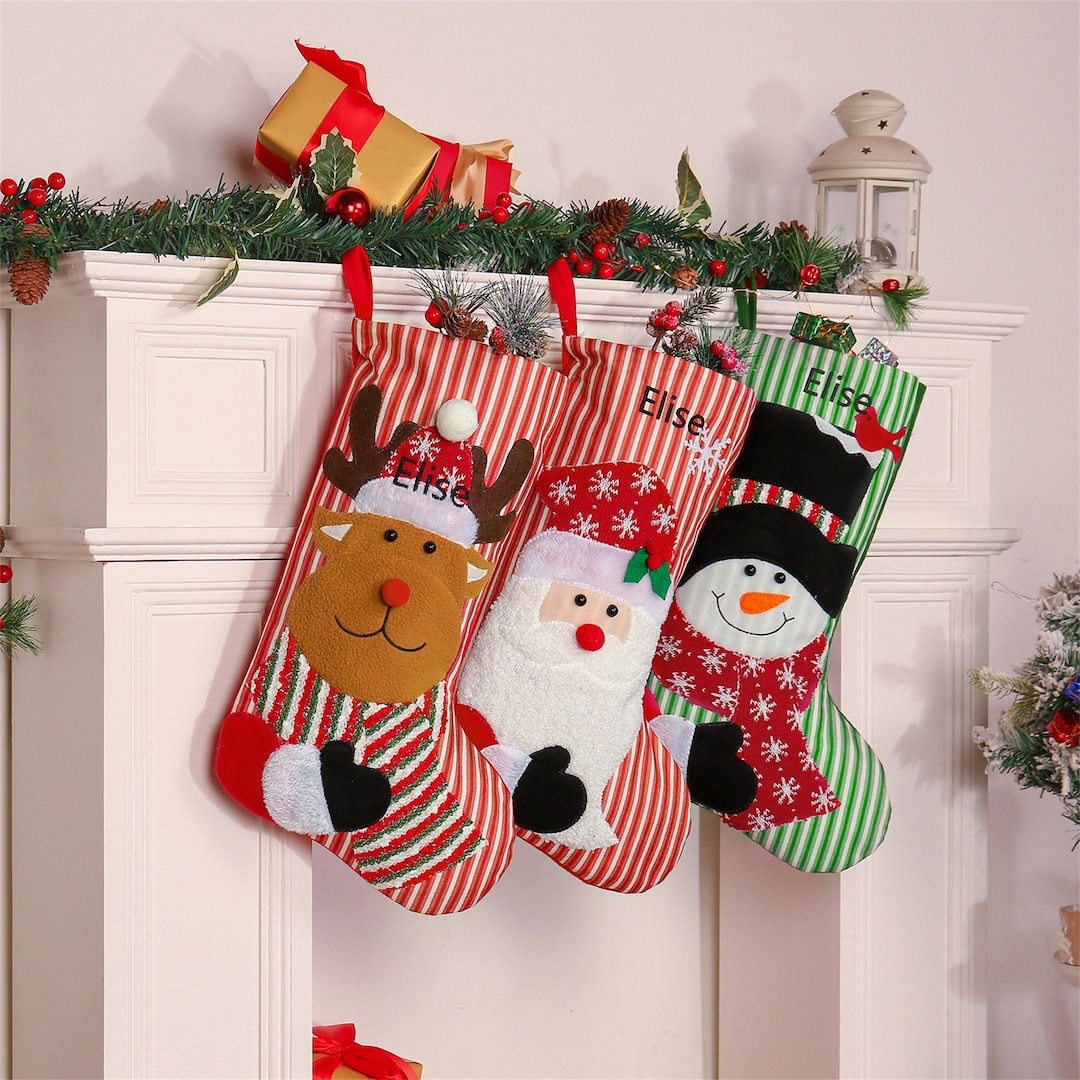 Personalized Santa Snowman Christmas Stocking, Reindeer Christmas ...