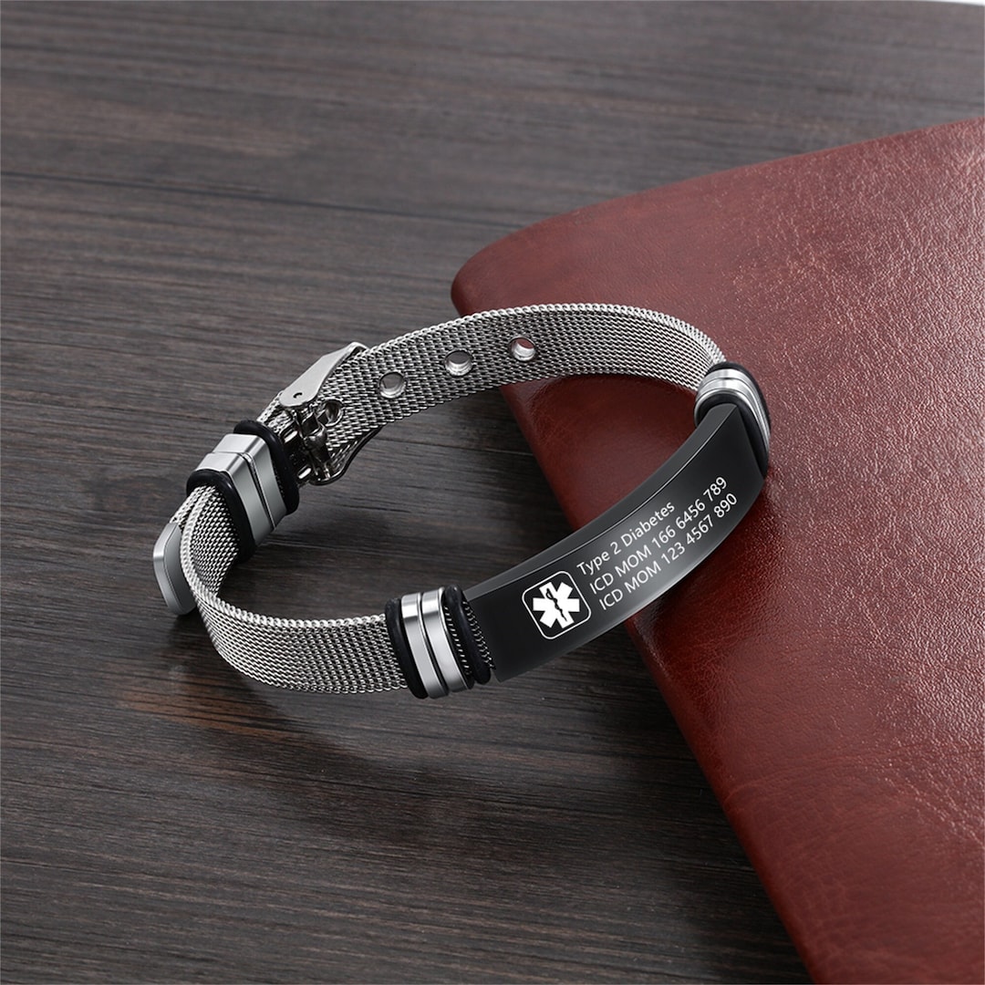 Adjustable Medical Alert Bracelets Custom Stainless Steel Waterproof ...