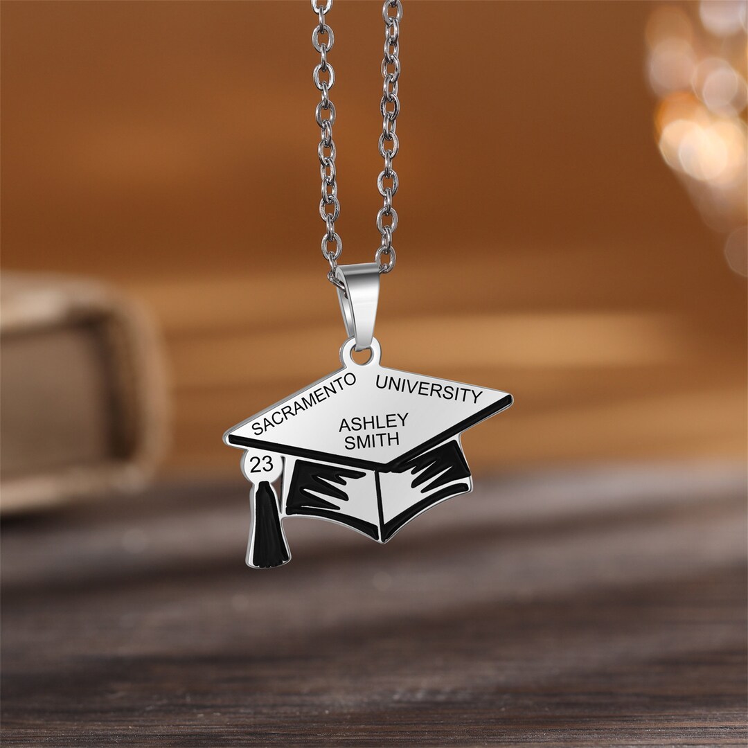 Custom Bachelor Cap Name Necklace, Class of 2026 Graduation Necklace ...
