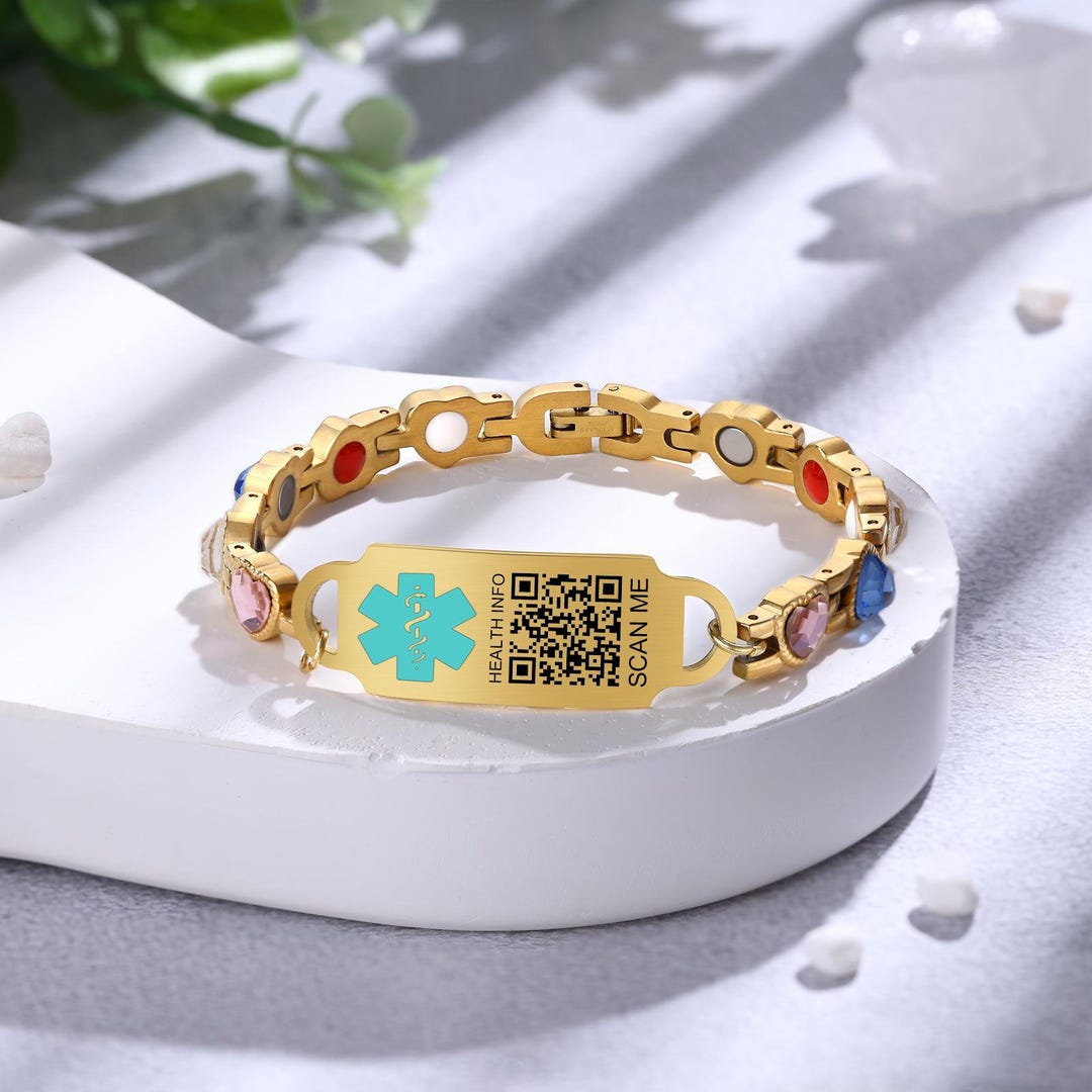 Engraved QR Code Medical Alert Bracelet,personalized Heart Charms ...